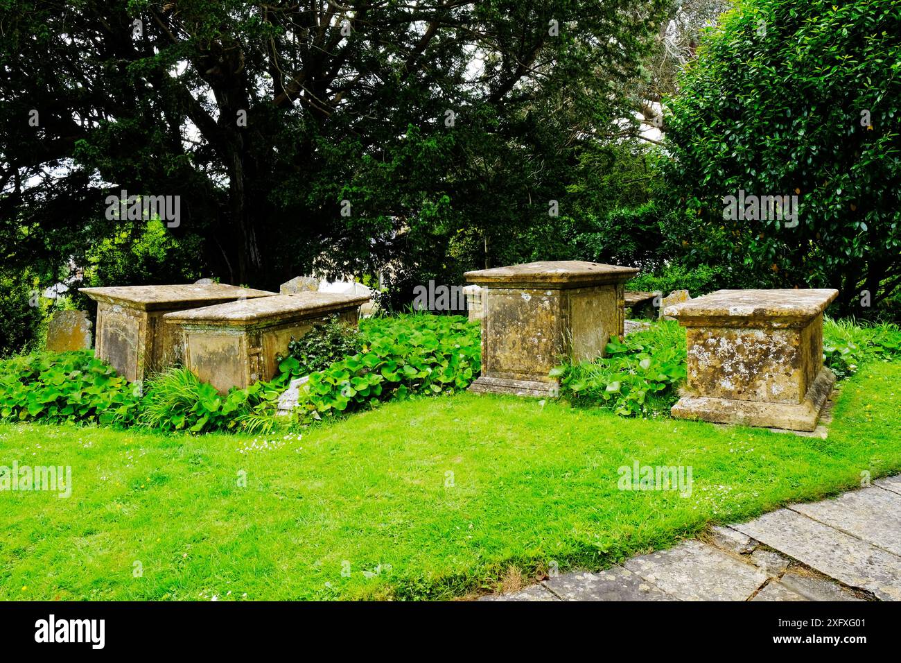 The churchyard of the parish church of St. Mary, Netherbury, Dorset, UK ...