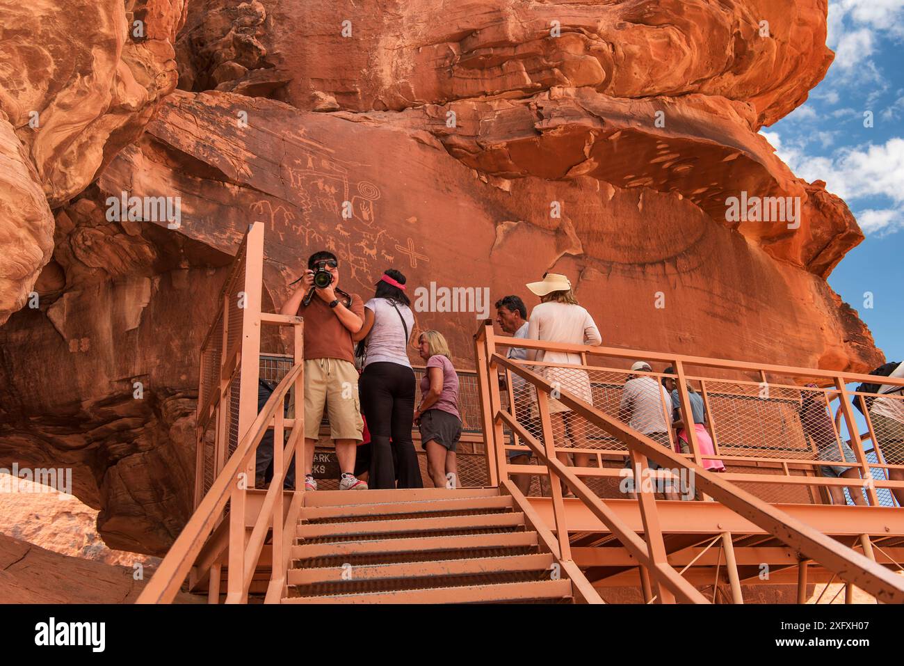 Moapa Valley, Nevada. September 14, 2023. People looking at the ancient ...