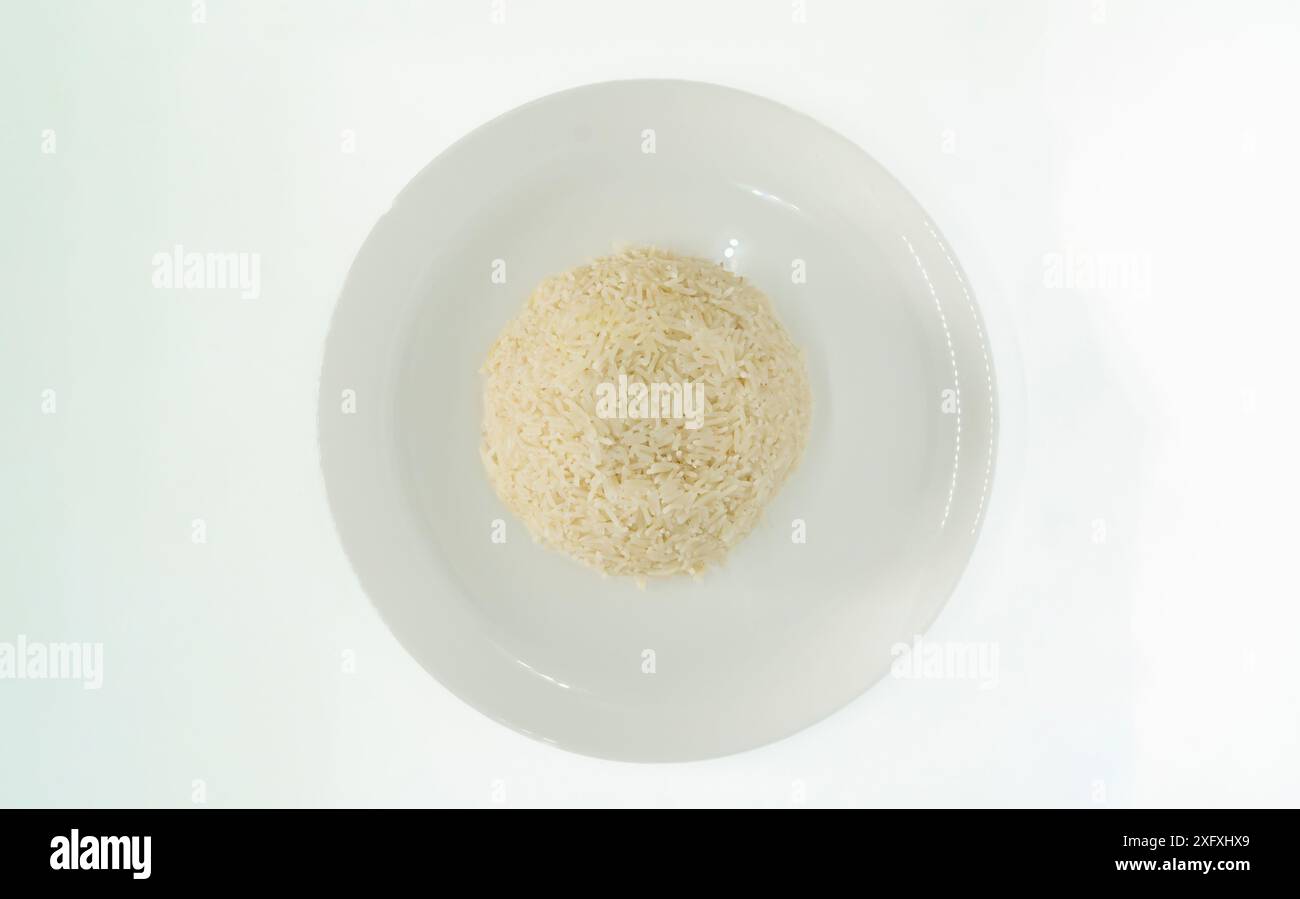 A Plate of White basmati long grain Rice isolated in White Background ...