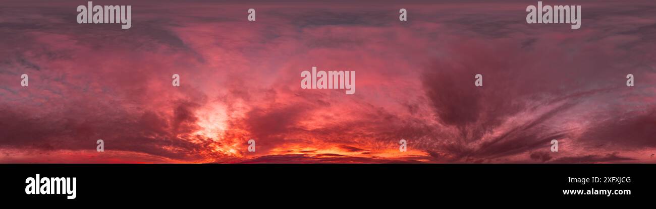 sunset sky panorama with red burning clouds. Seamless hdr 360 pano in ...