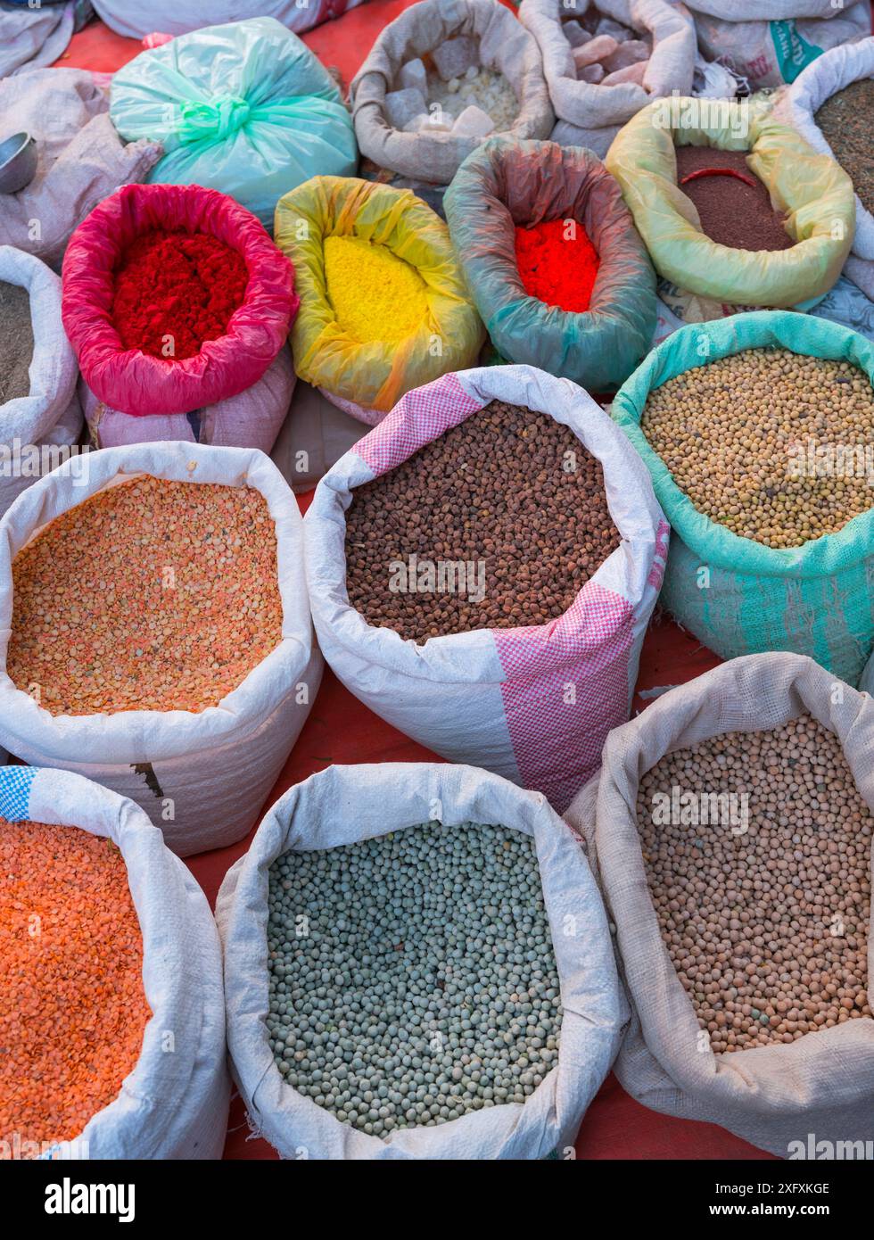 Local market with pulses and spices, Chitwan National Park, Inner Terai ...