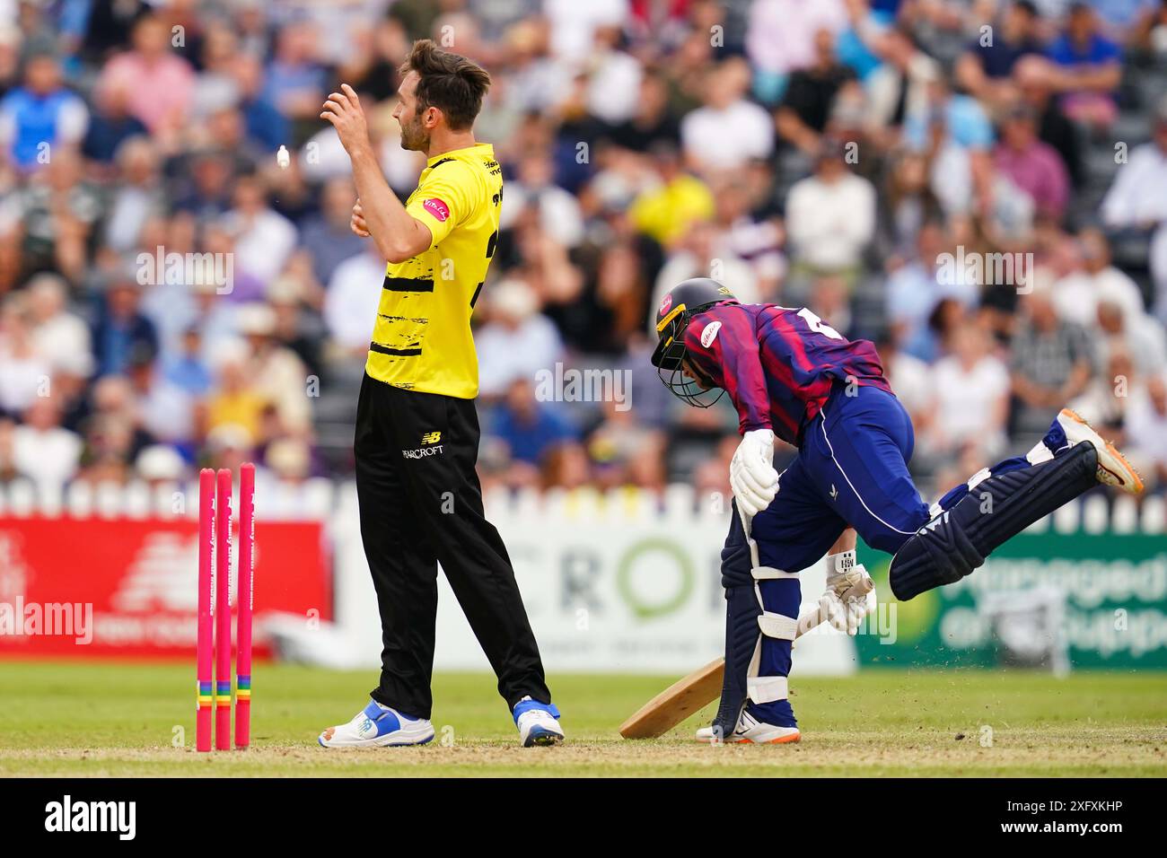 Cheltenham, UK, 5 July 2024. Gloucestershire's Matt Taylor watches on ...