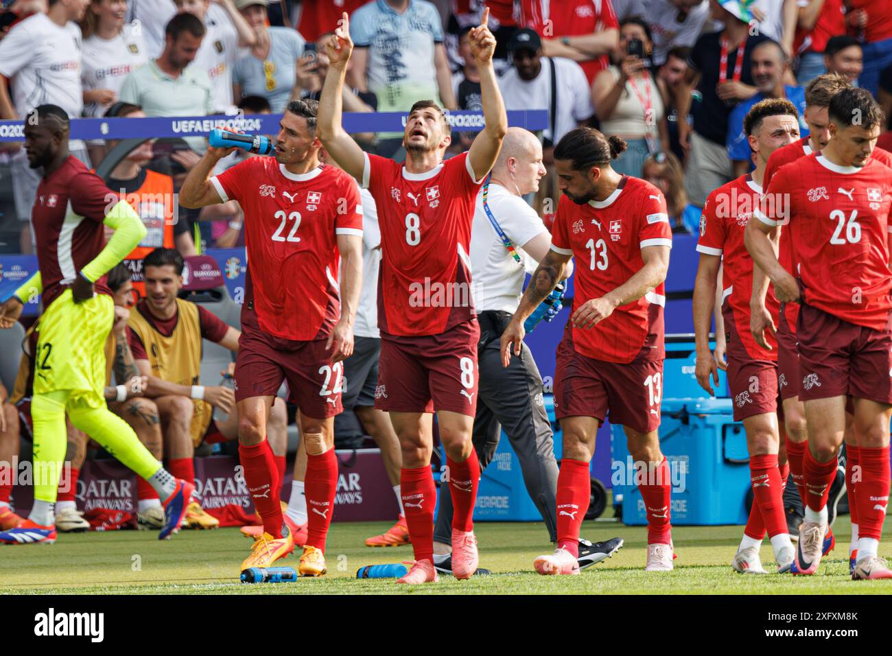Remo Freuler celebrates after scoring goal seen during UEFA Euro 2024 ...