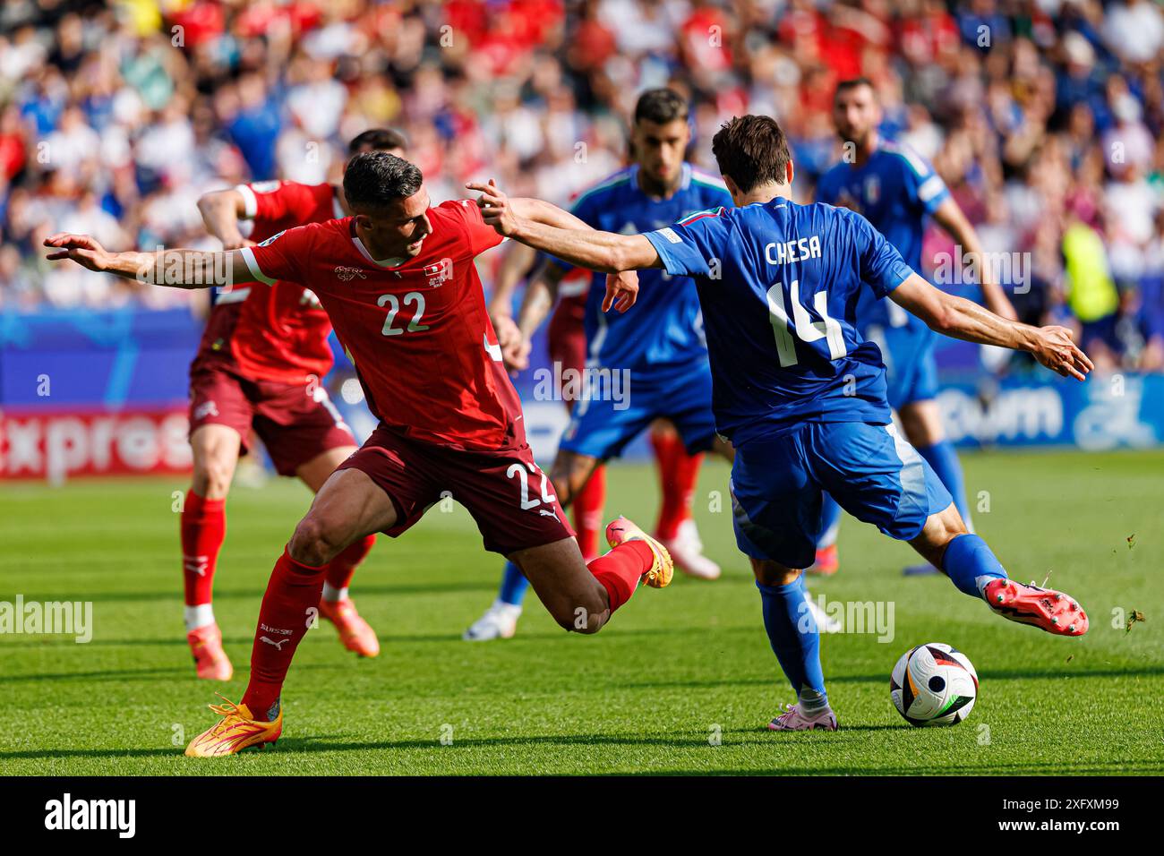 Fabian Schar, Federico Chiesa seen during UEFA Euro 2024 Round of 16 ...