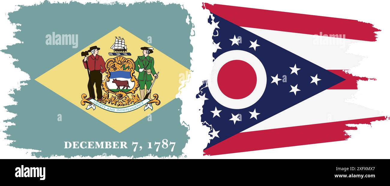 Ohio and Delaware states grunge brush flags connection, vector Stock ...