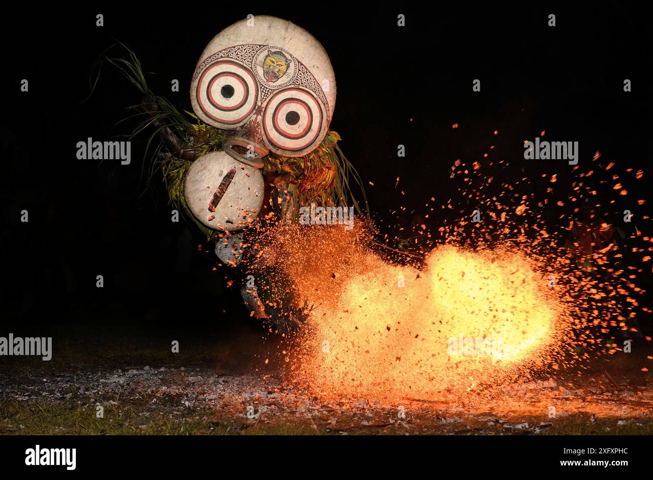 Traditional Baining Fire Dance. Performed by men from the Baining tribe ...