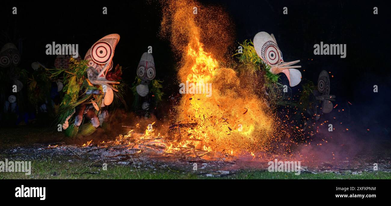 Traditional Baining Fire Dance. Performed by men from the Baining tribe ...