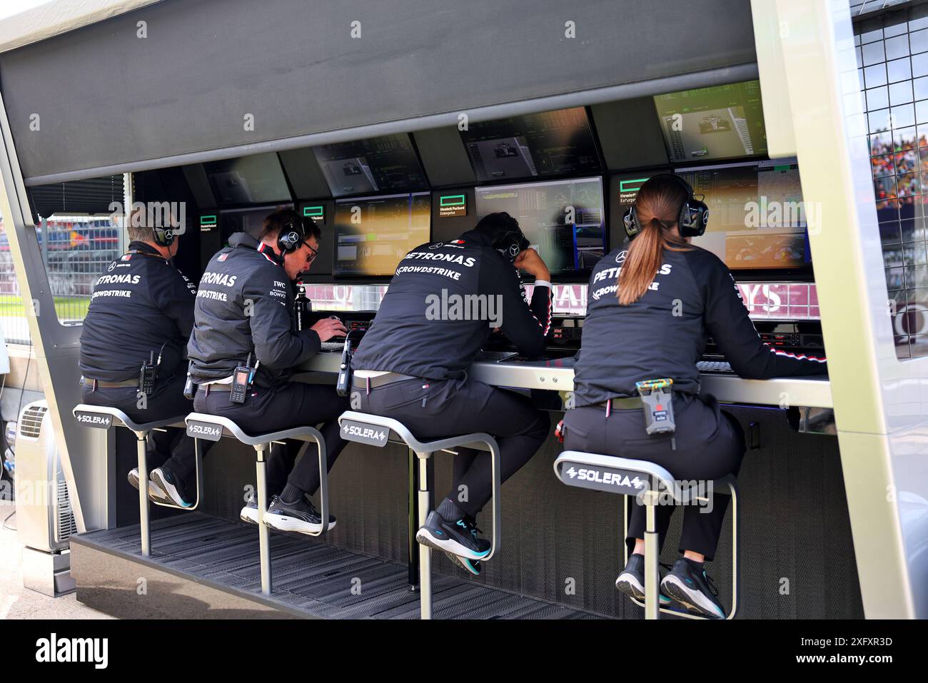 Silverstone, UK. 05th July, 2024. Mercedes AMG F1 pit gantry. 05.07. ...