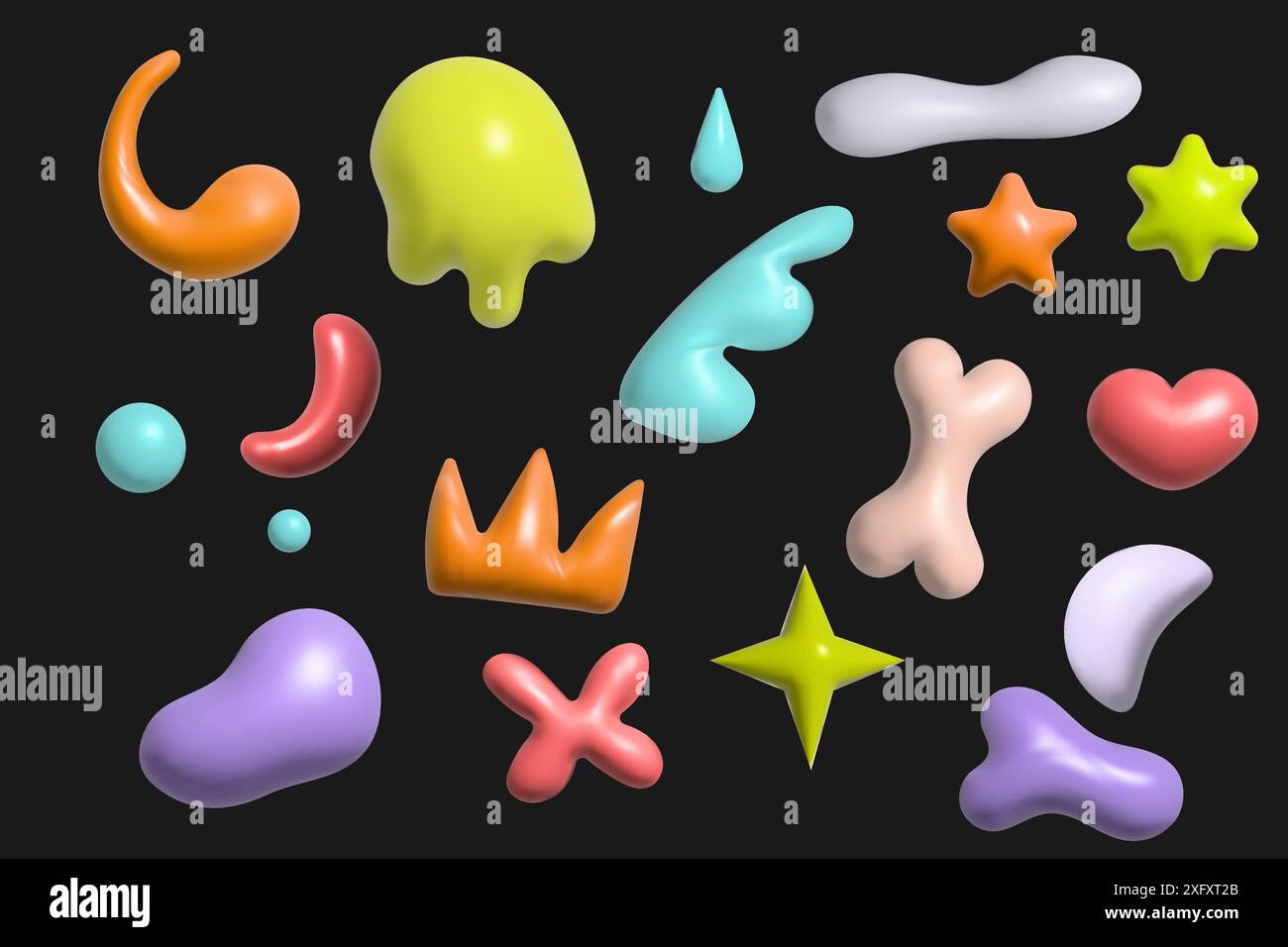 A collection of vector 3D plastic shapes. 3D set on black background ...