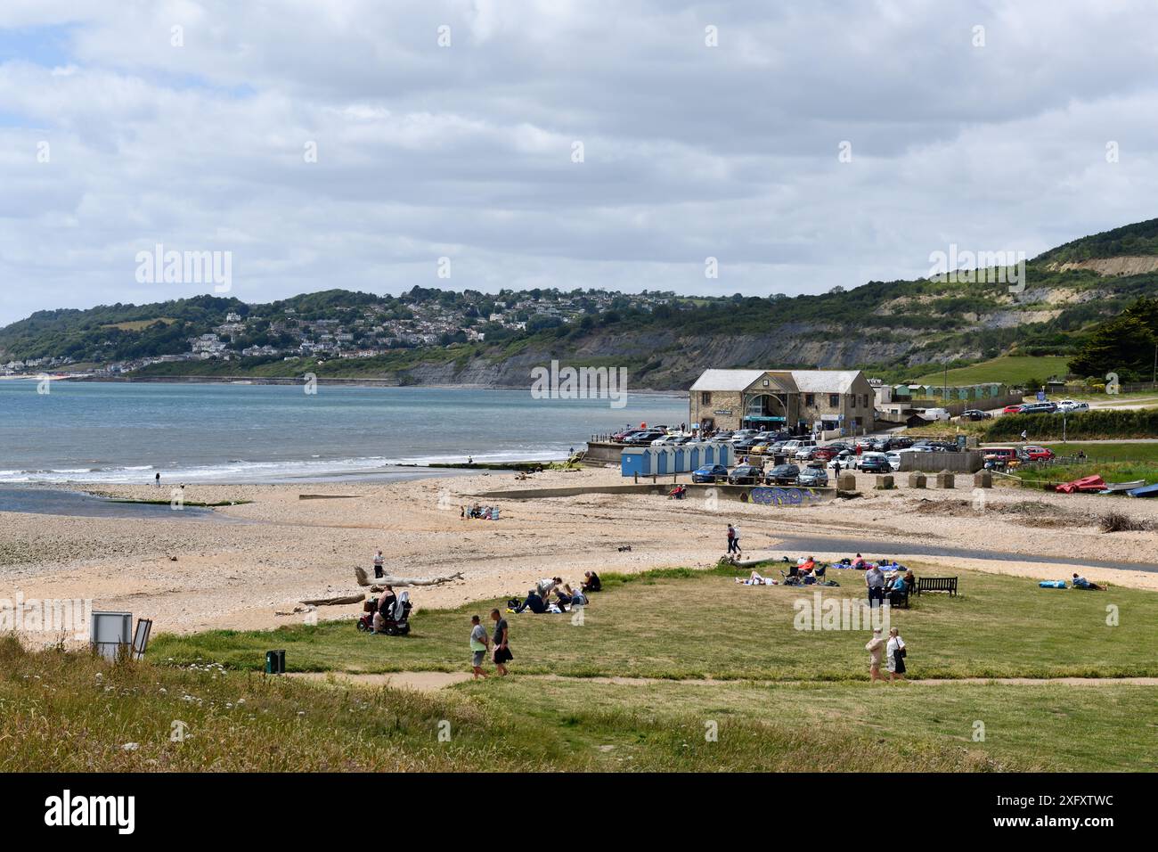 Charmouth Beach with River Char Estuary and Lyme Regis in the ...