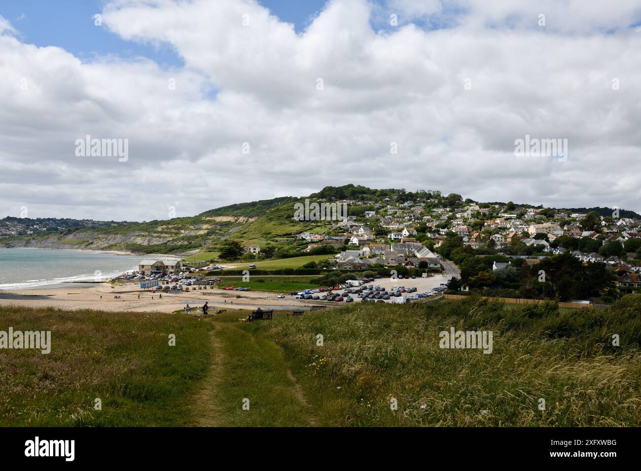 Charmouth Beach with Char River Estuary and Charmouth Village West ...