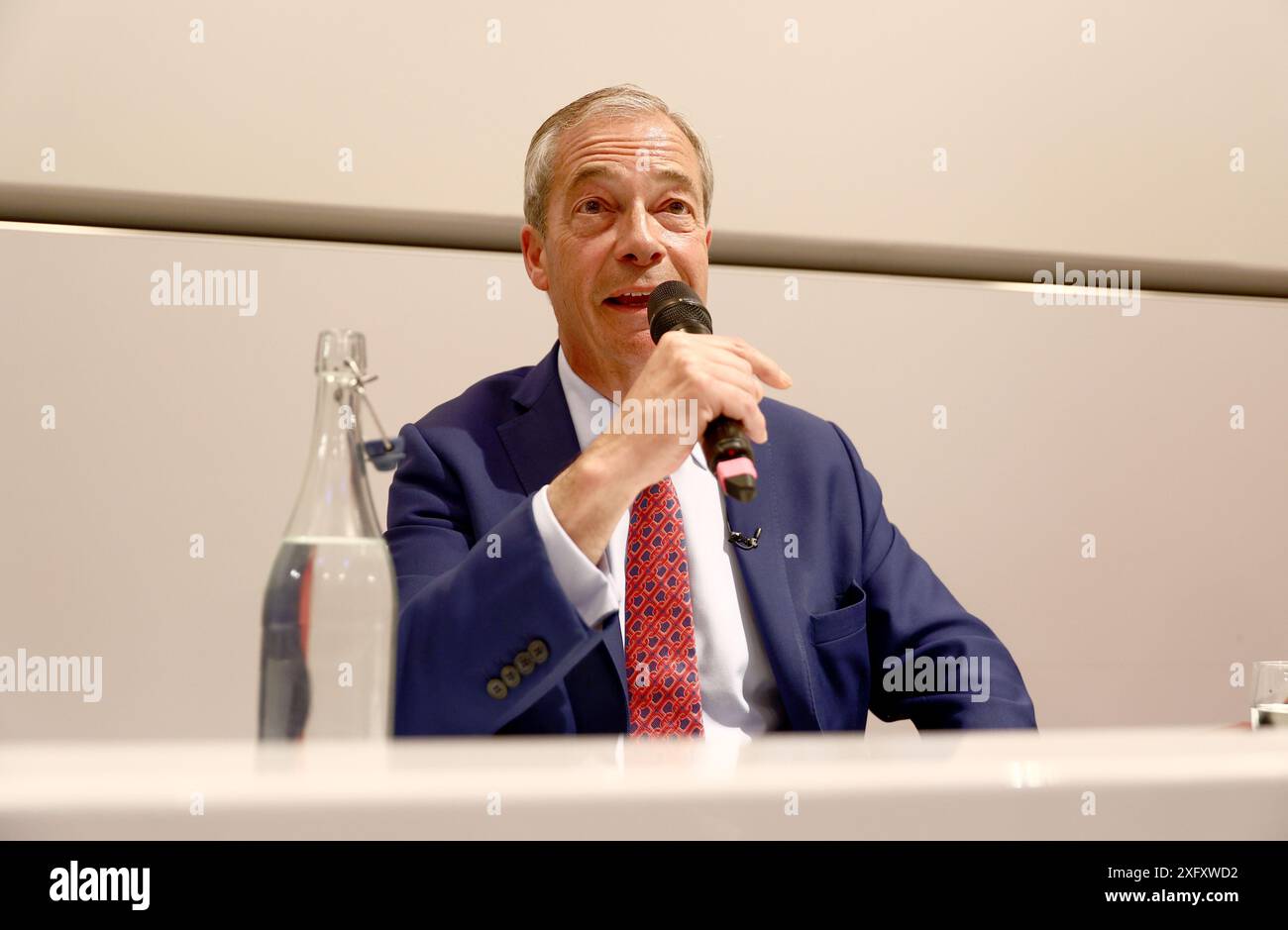 Reform UK leader and MP for Clacton, Nigel Farage, speaks during a ...