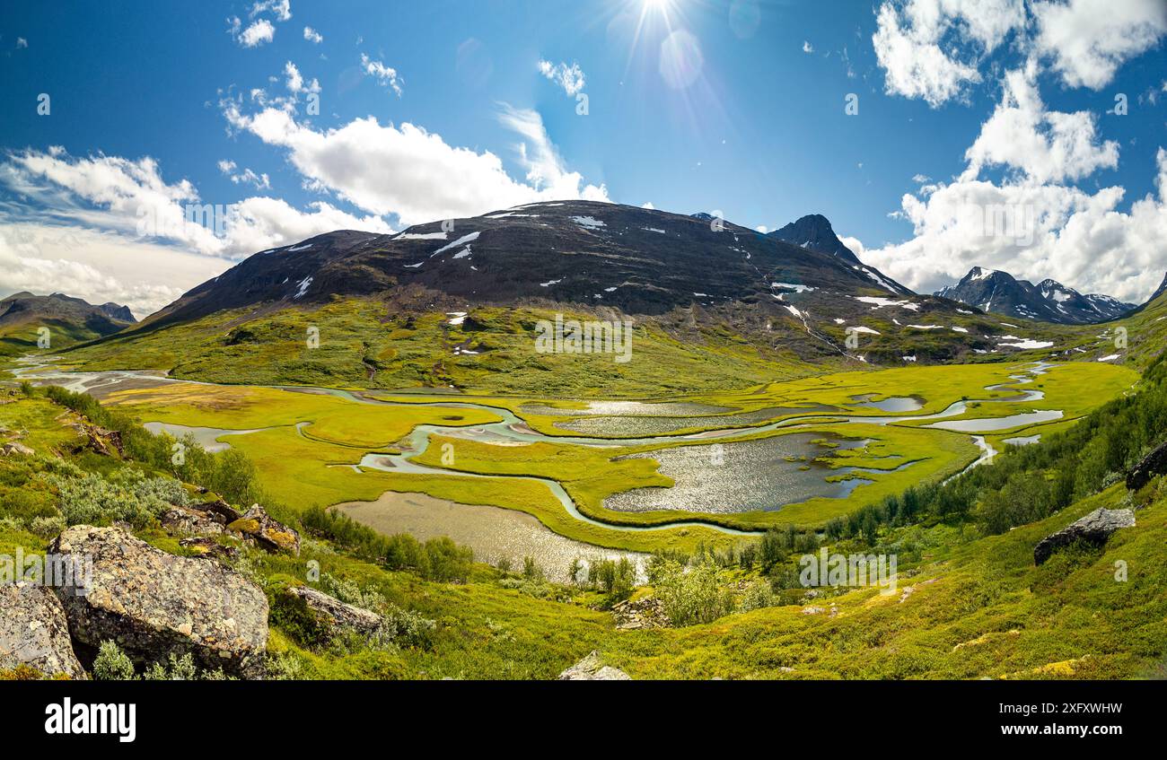 A beautiful Rapa river Rapadalen landscape with native plants. A ...