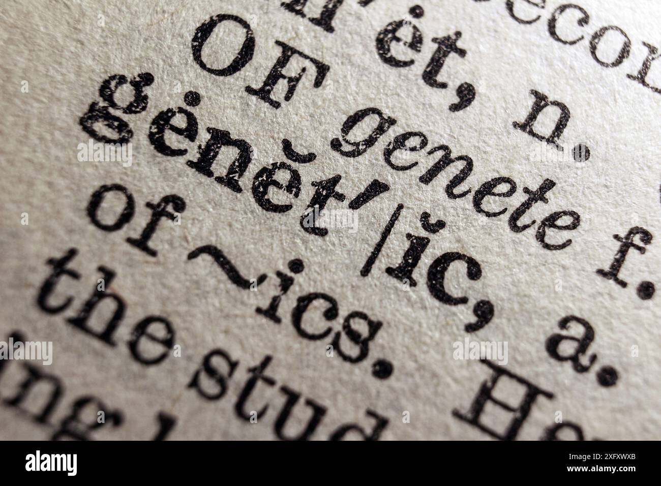 Word genetic on dictionary page, macro close-up Stock Photo - Alamy