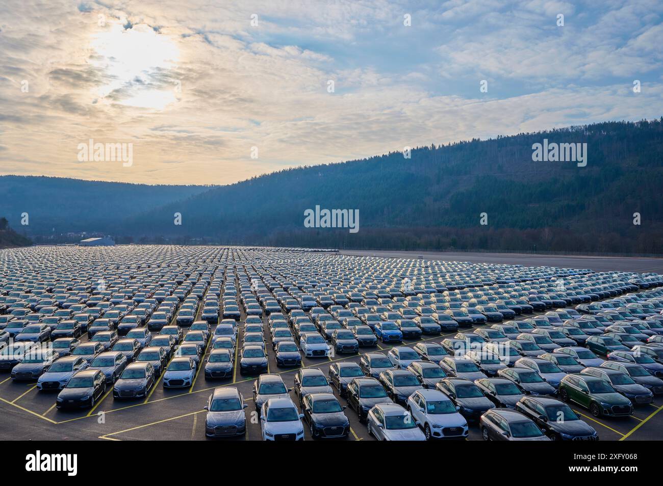 Large number of cars on assembly point, Brand Audi, Germany, Europe ...
