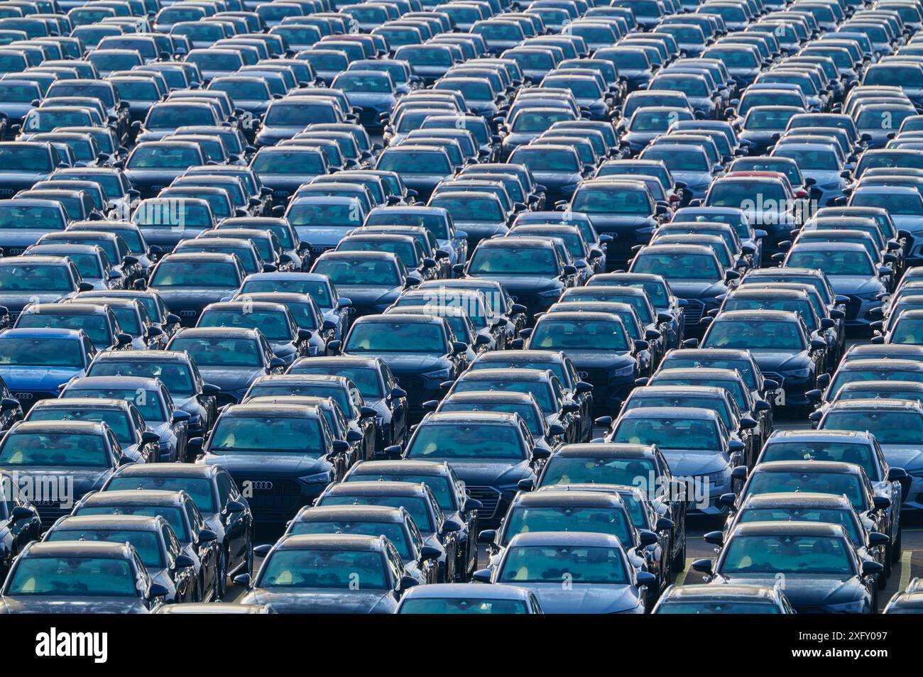 Large number of cars on assembly point, Brand Audi, Germany, Europe ...