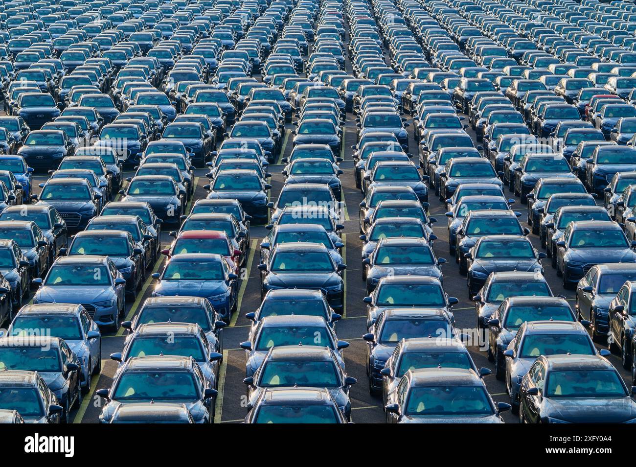Large number of cars on assembly point, Brand Audi, Germany, Europe ...