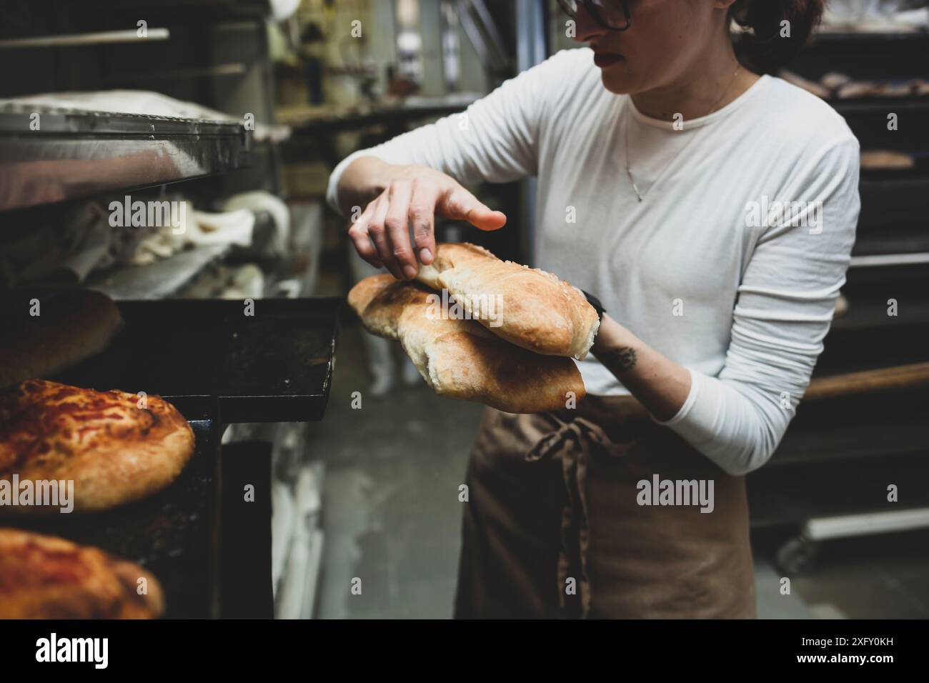 Daily production of bread baked with wood oven with traditional method ...
