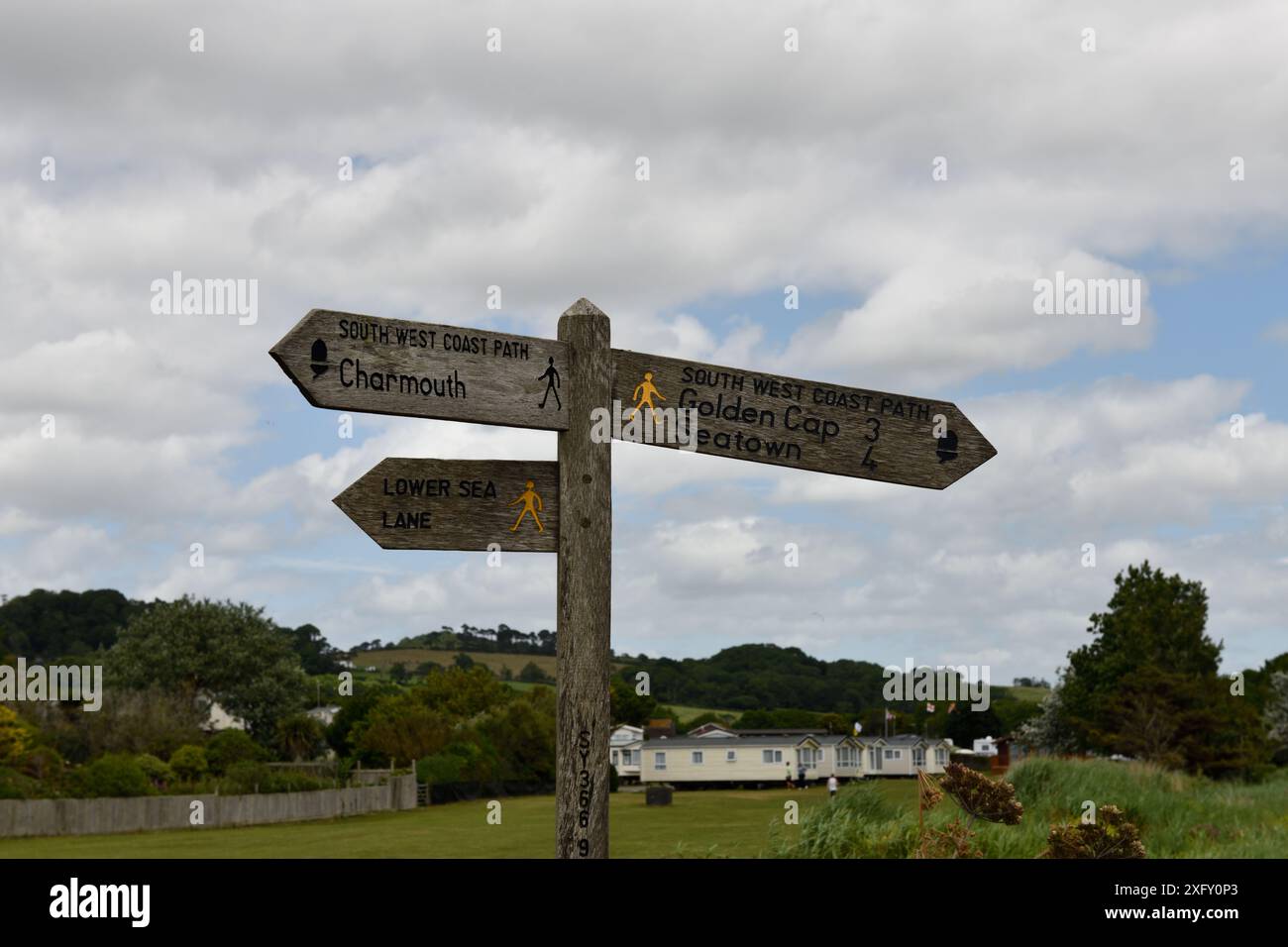 Sign Post for Walking at Charmouth Somerset England uk Stock Photo - Alamy