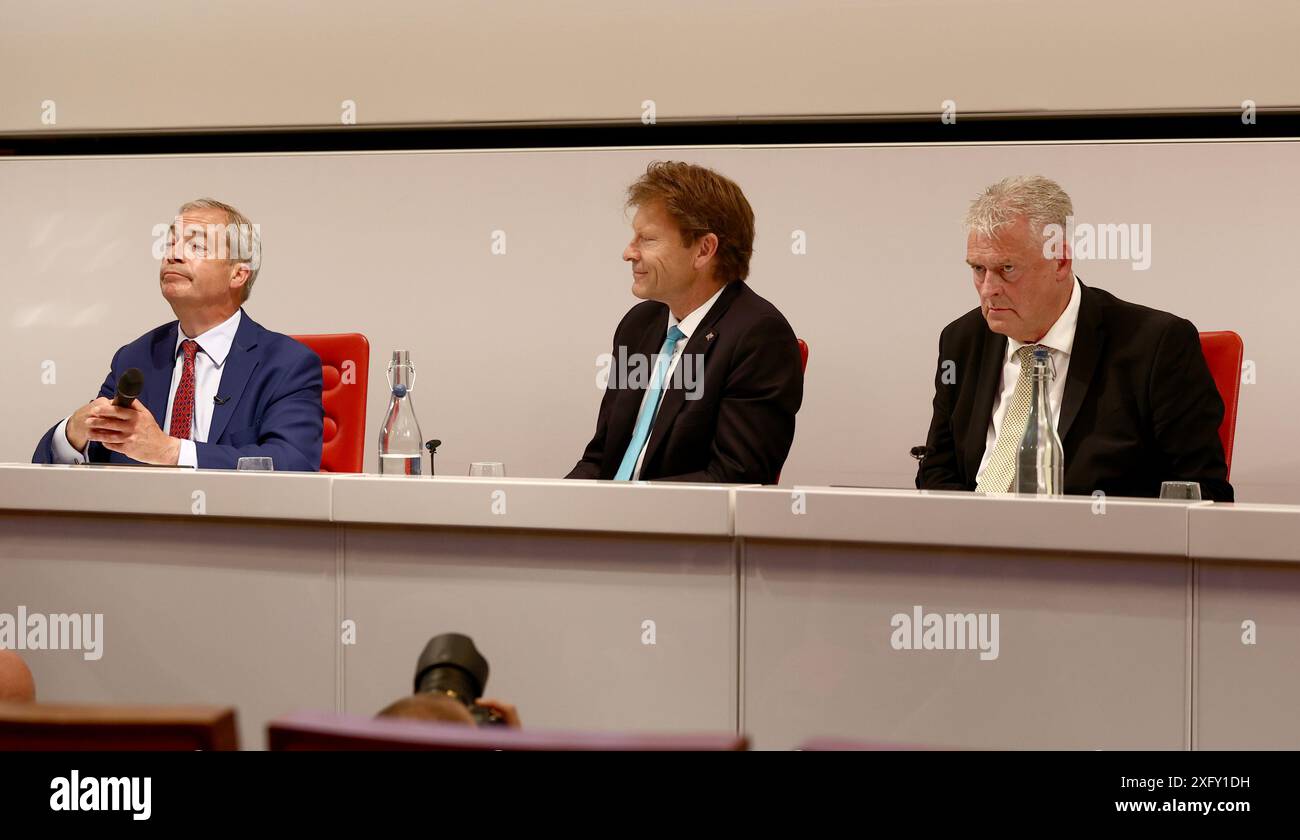 Reform UK leader and MP for Clacton Nigel Farage (left), with Reform UK ...