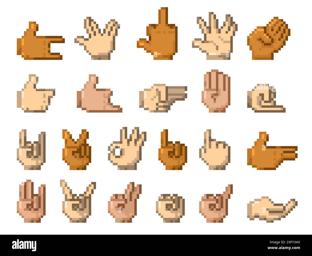 Retro 8 bit hands. Old school pixel human palms with fingers, 8 bit ...