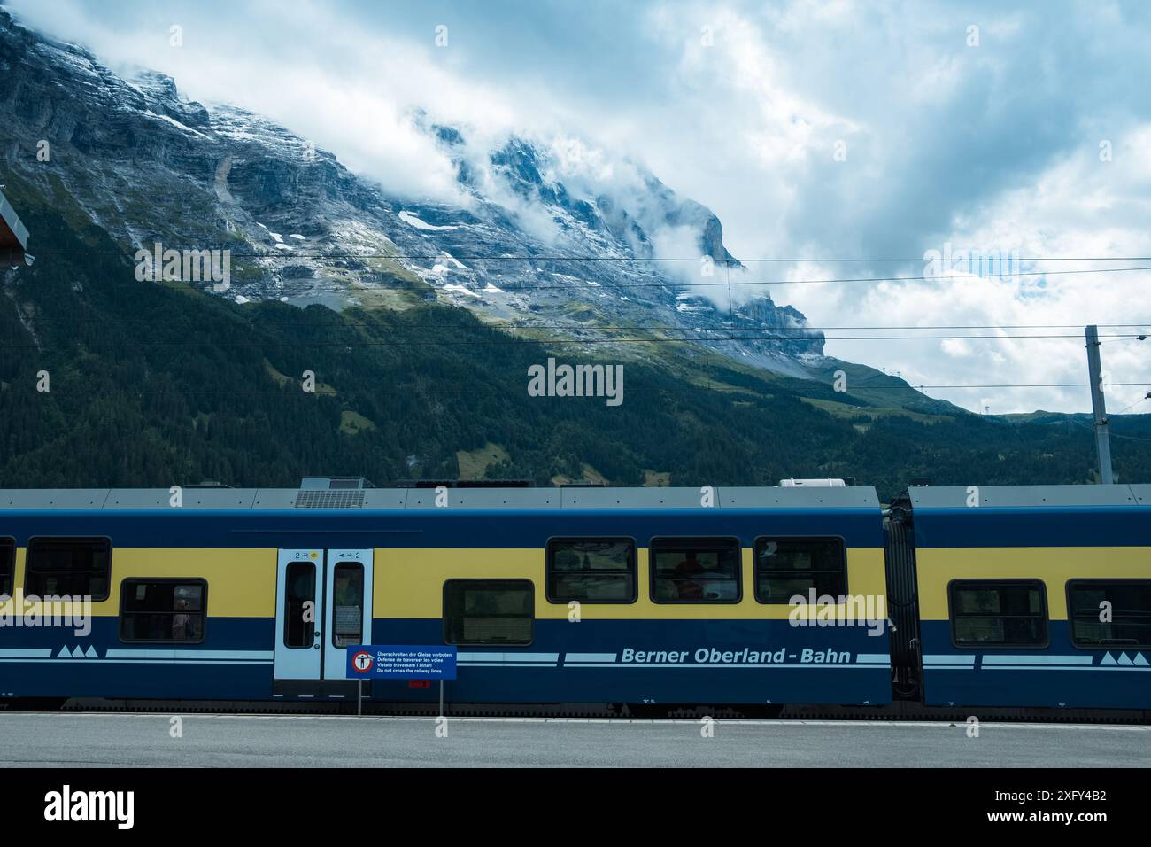 Grindelwald, Switzerland - 20 August 2023: a train arriving at the ...