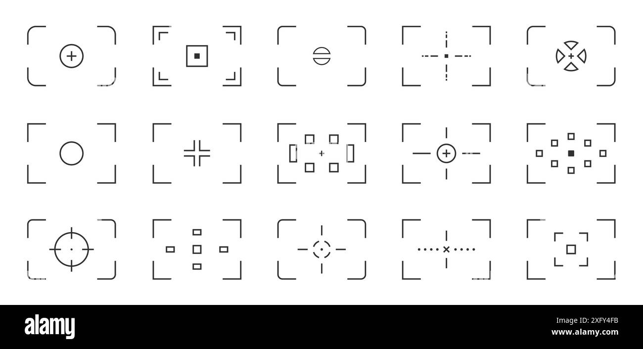 Camera focus viewfinder ui. Camera viewfinders lens frame focus with grid and dots, photo and ...