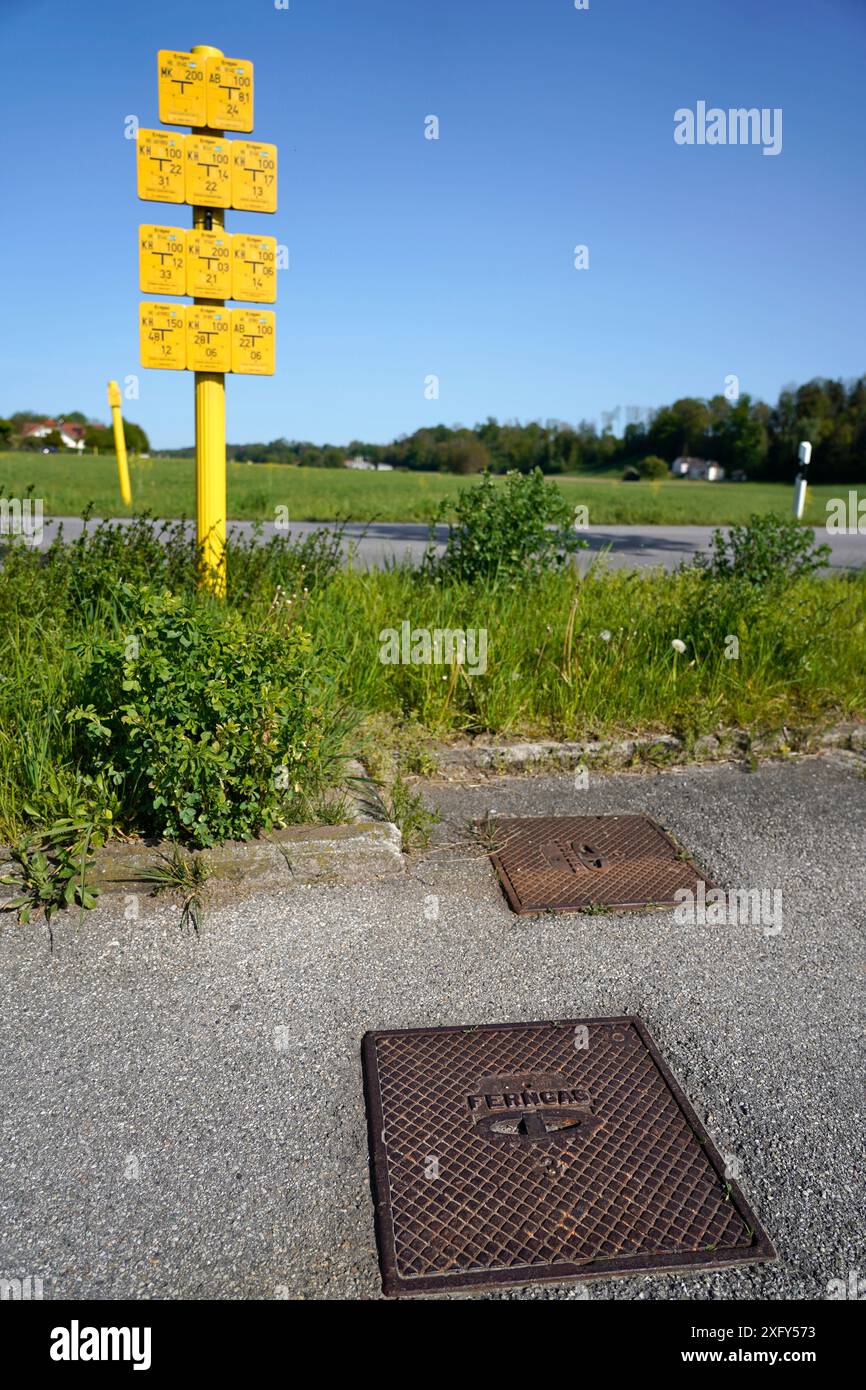Germany, Bavaria, Upper Bavaria, Altötting, gas supply, signs on ...