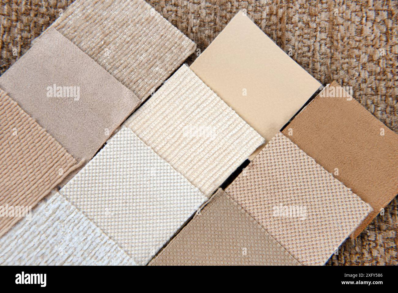 close up of beige color upholstery sample set choice for interior Stock ...
