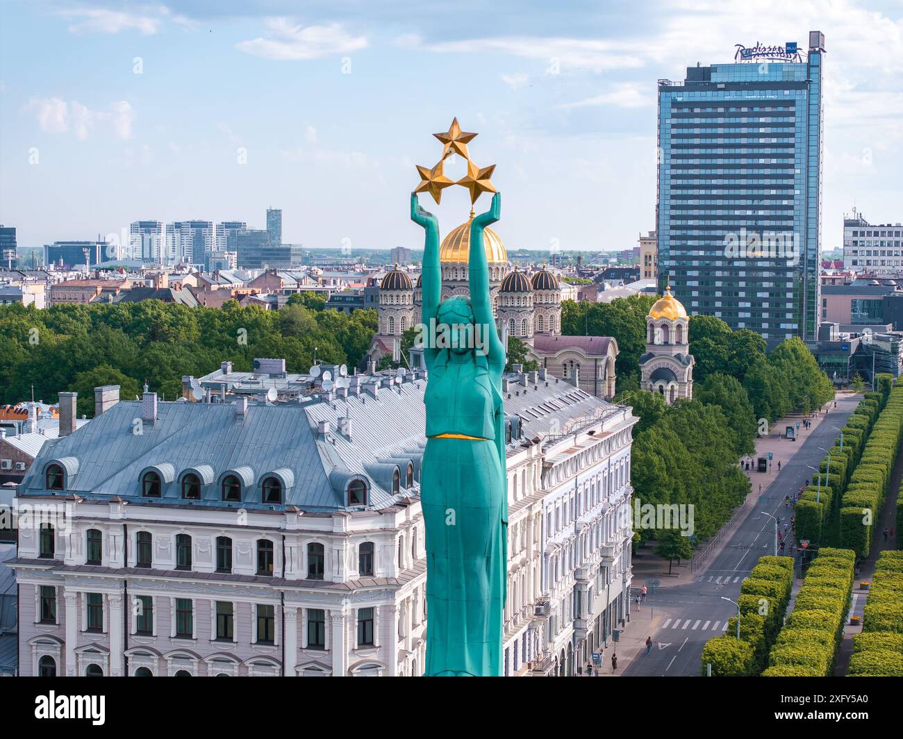 Aerial View of the Freedom Monument in Riga, Latvia with City Skyline ...