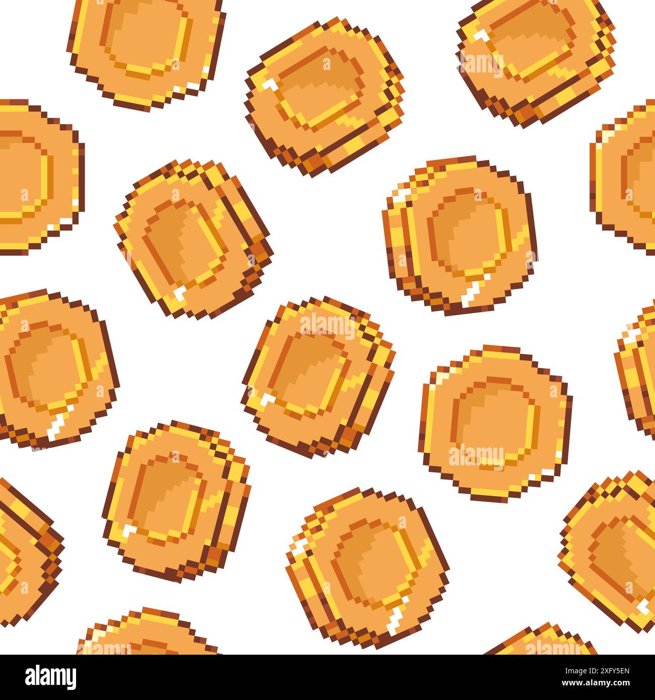 Pixel coin seamless pattern. Retro 8 bit golden coins arcade game ...