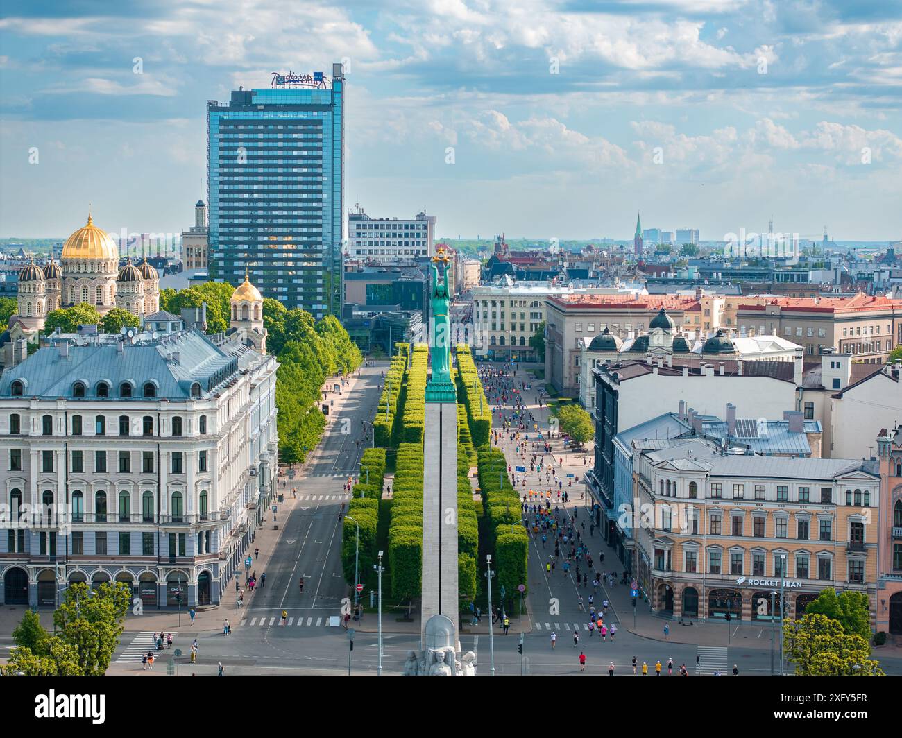 Aerial View of Riga Rimi Marathon 2024 with Freedom Monument and ...