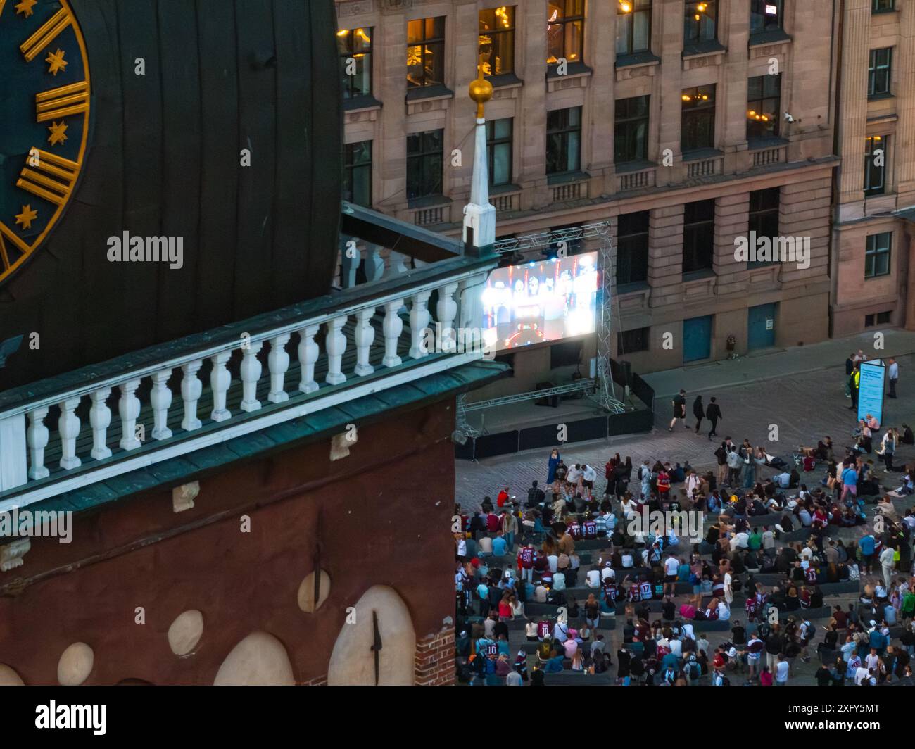 Aerial View of Crowd Watching Sporting Event on Large Screen in City ...