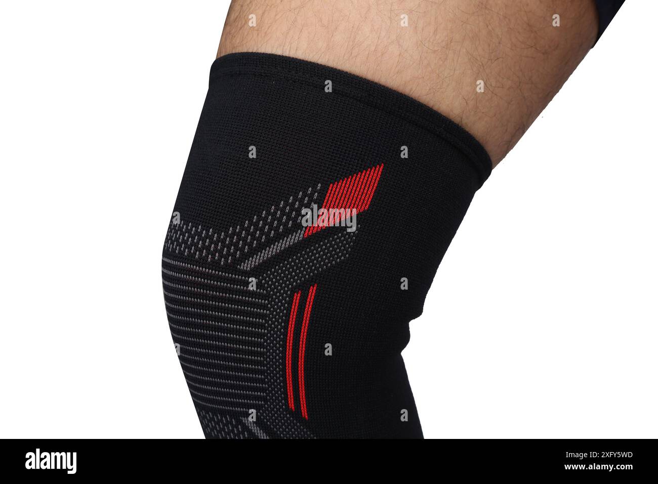 knee sleeve or knee cap shown on the models knee isolated on the white ...