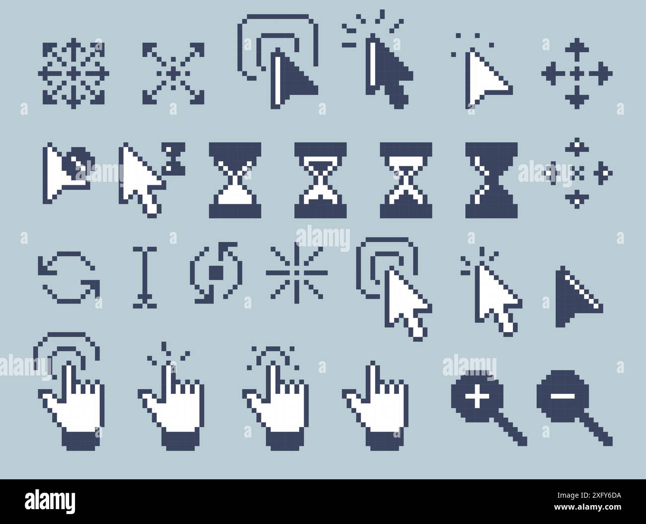 Retro cursors. Pointer arrow cursor hand finger mouse click icons, retro 90s computer technology ...