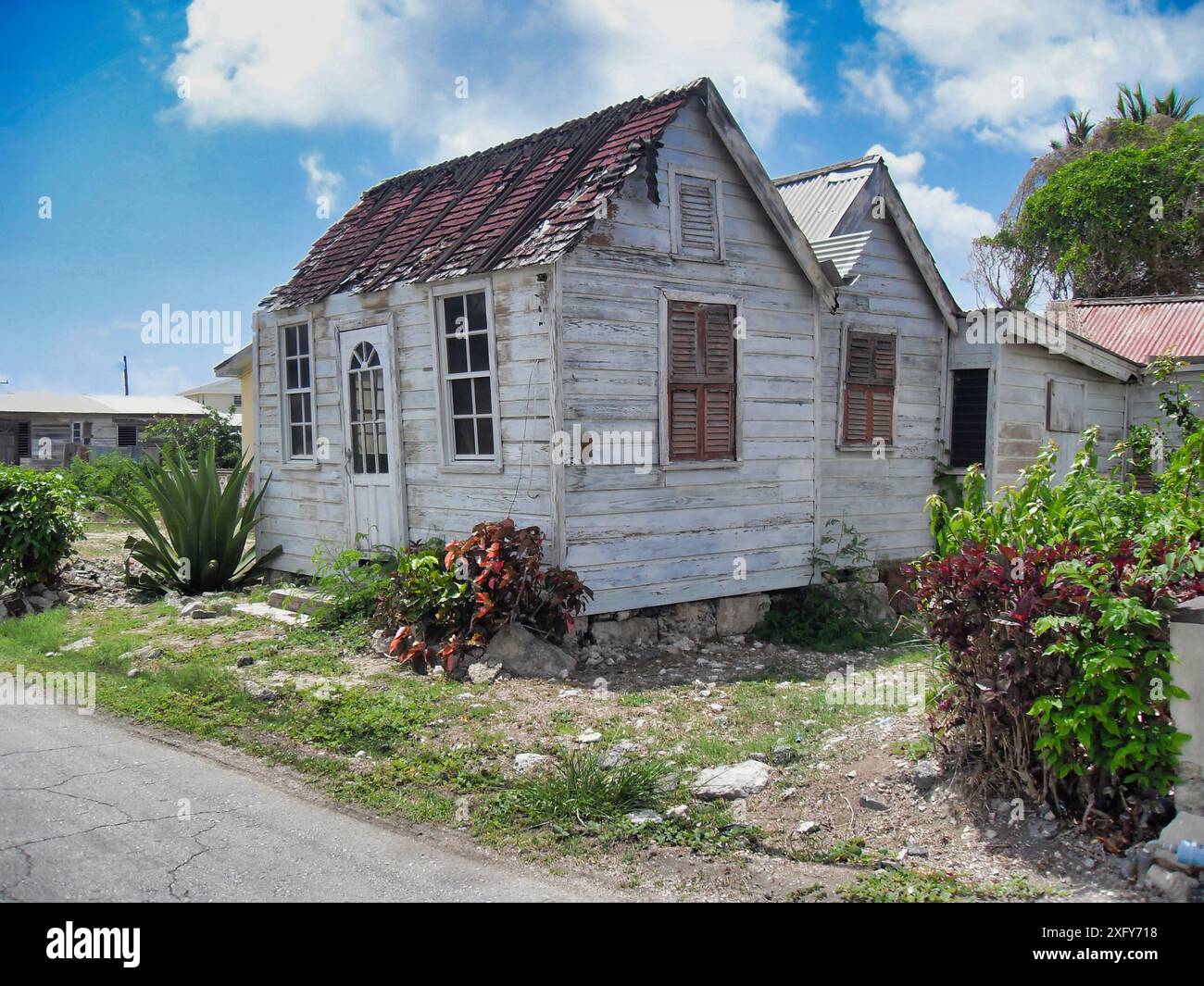Wooden house in rural Barbados, Caribbean. Farming area. Poverty. Shack ...