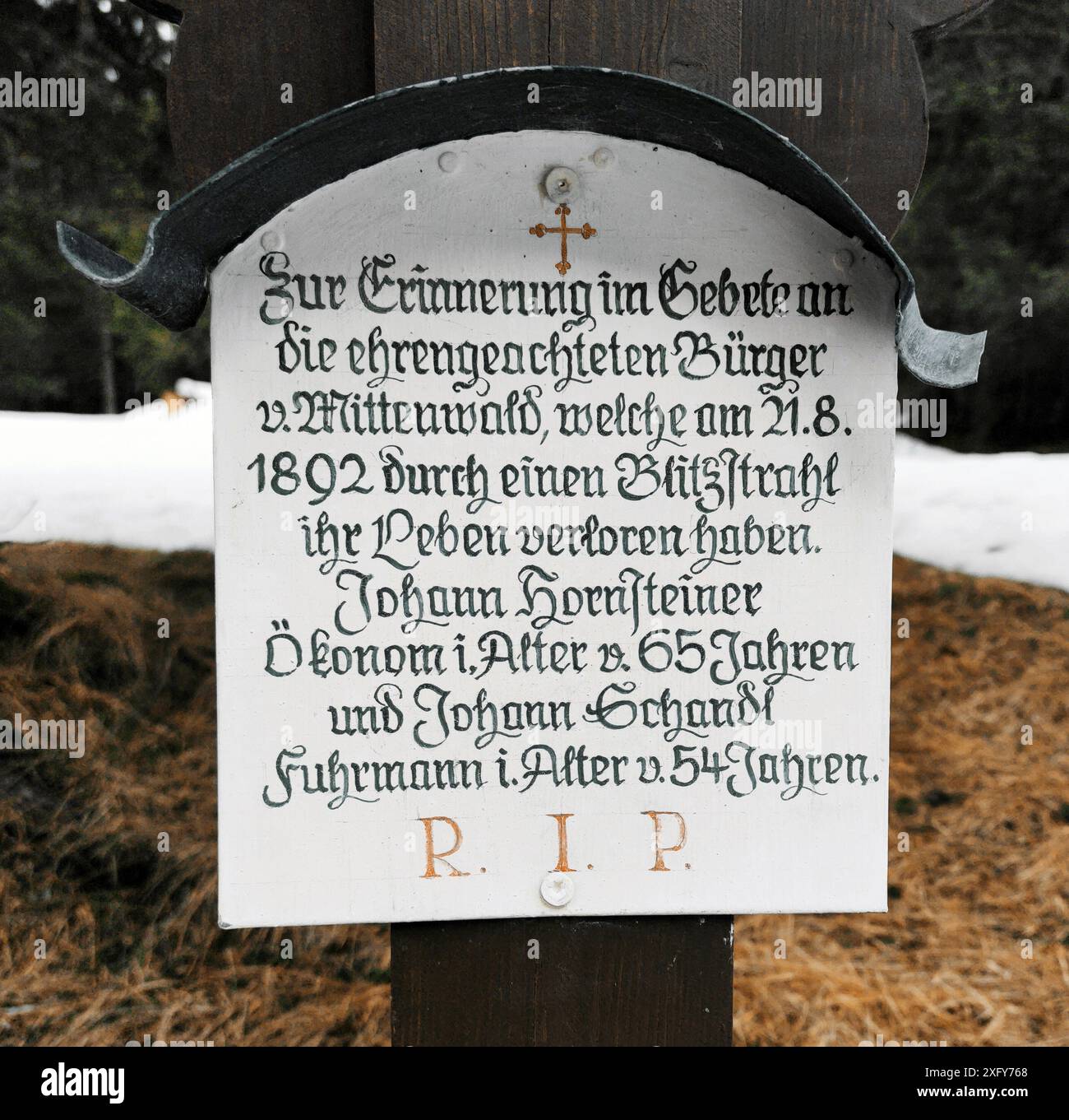 Memorial plaque from 1892 for a lightning victim Stock Photo - Alamy