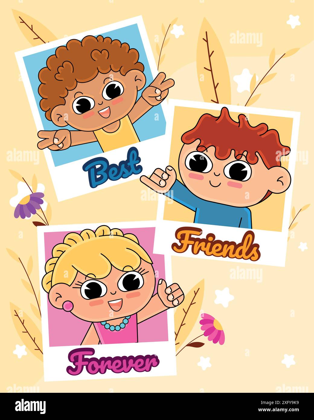 Friendship day Happy children portrait Vector illustration Stock Vector ...