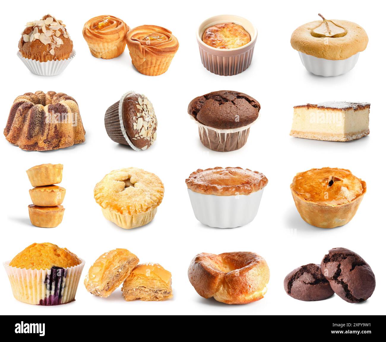 Collection of tasty bakery products on white background Stock Photo - Alamy