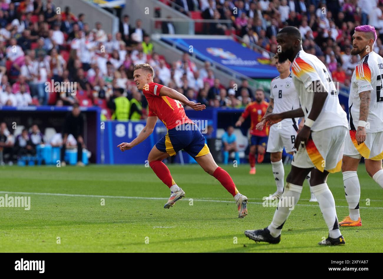Spain’s Dani Olmo celebrates scoring their side's first goal of the ...
