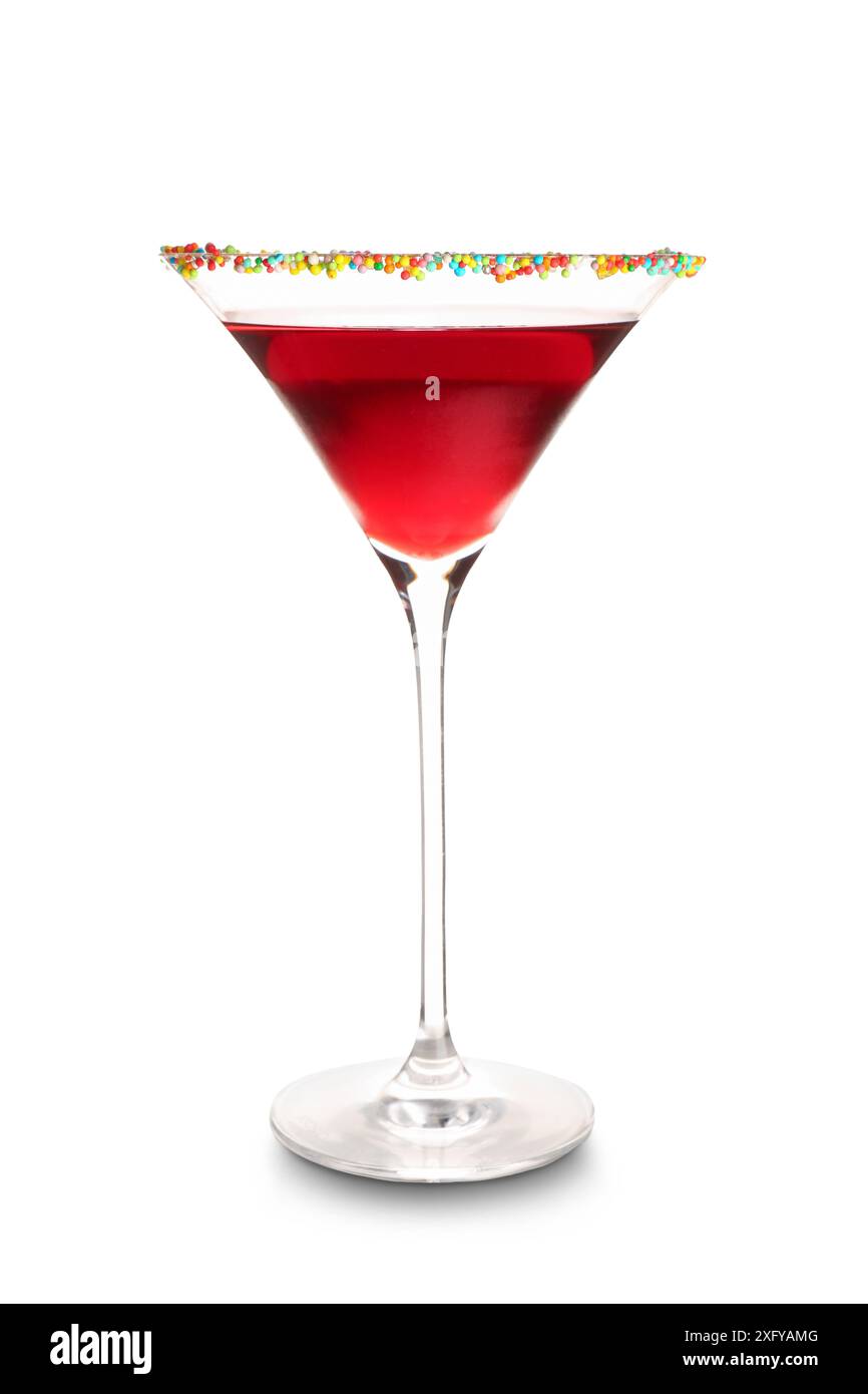 Glass of tasty red margarita with decor on white background Stock Photo ...
