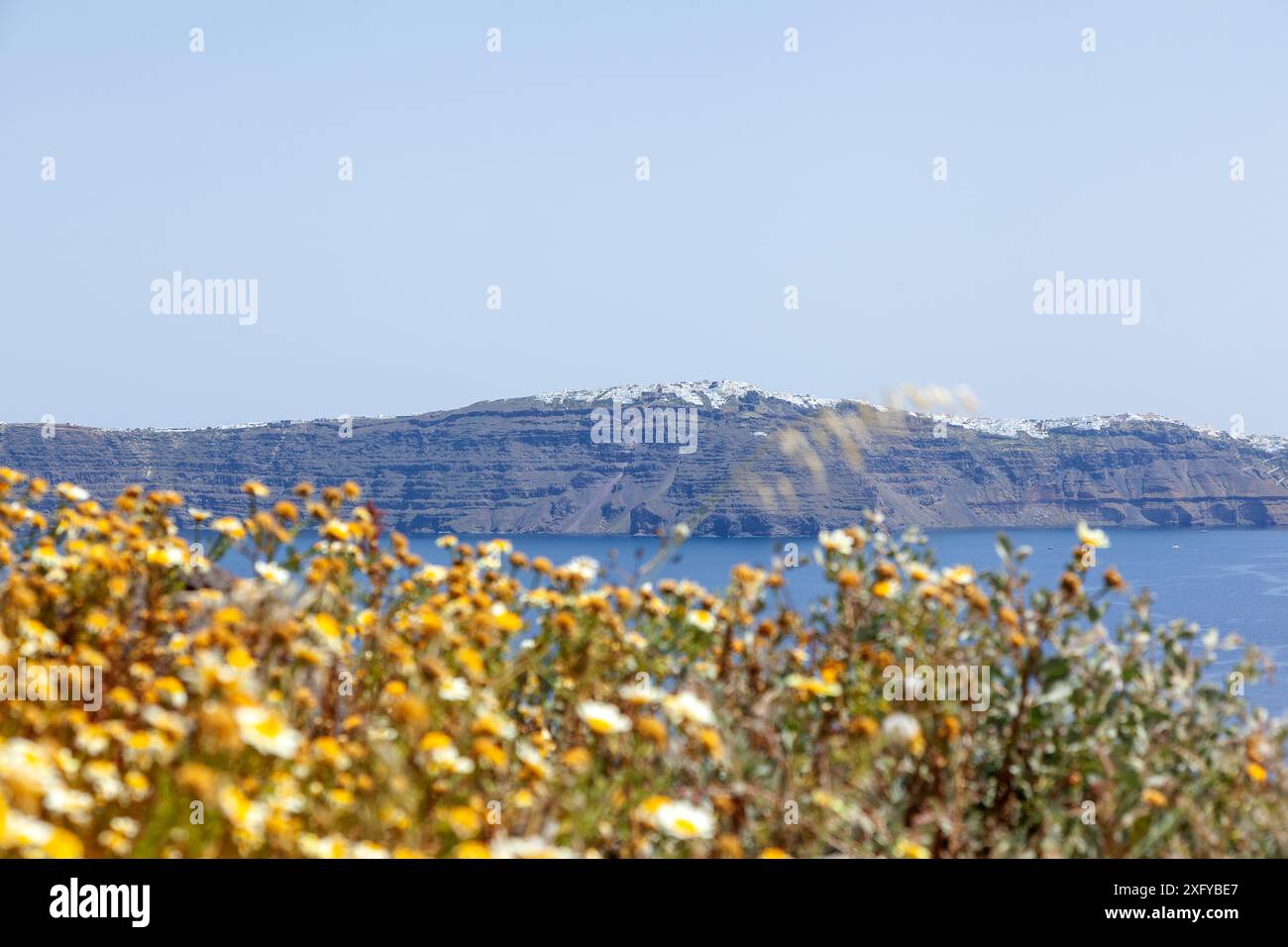 Stunning view of the Santorini caldera from Thirasia island, Greece ...
