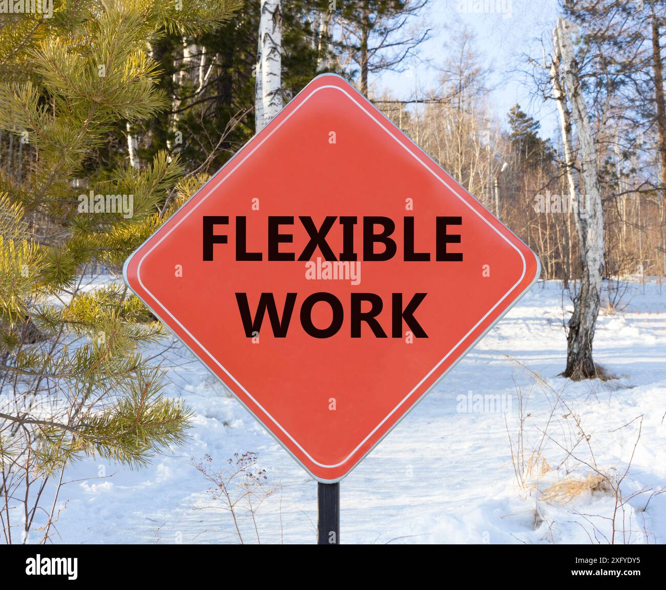 Flexible work symbol. Concept words Flexible work on beautiful red road ...