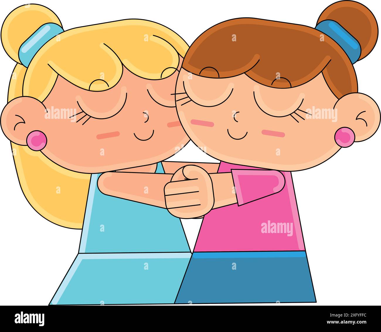 Happy children hugging cartoon kawaii Vector illustration Stock Vector ...