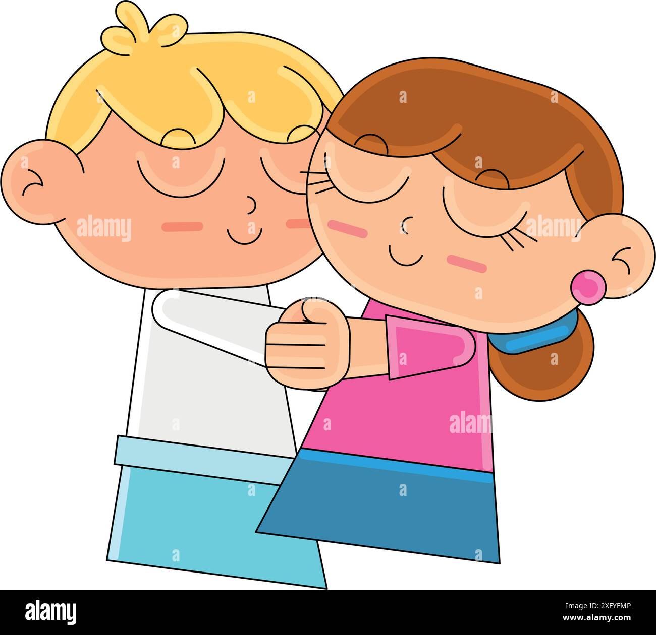 Happy children hugging cartoon kawaii Vector illustration Stock Vector ...