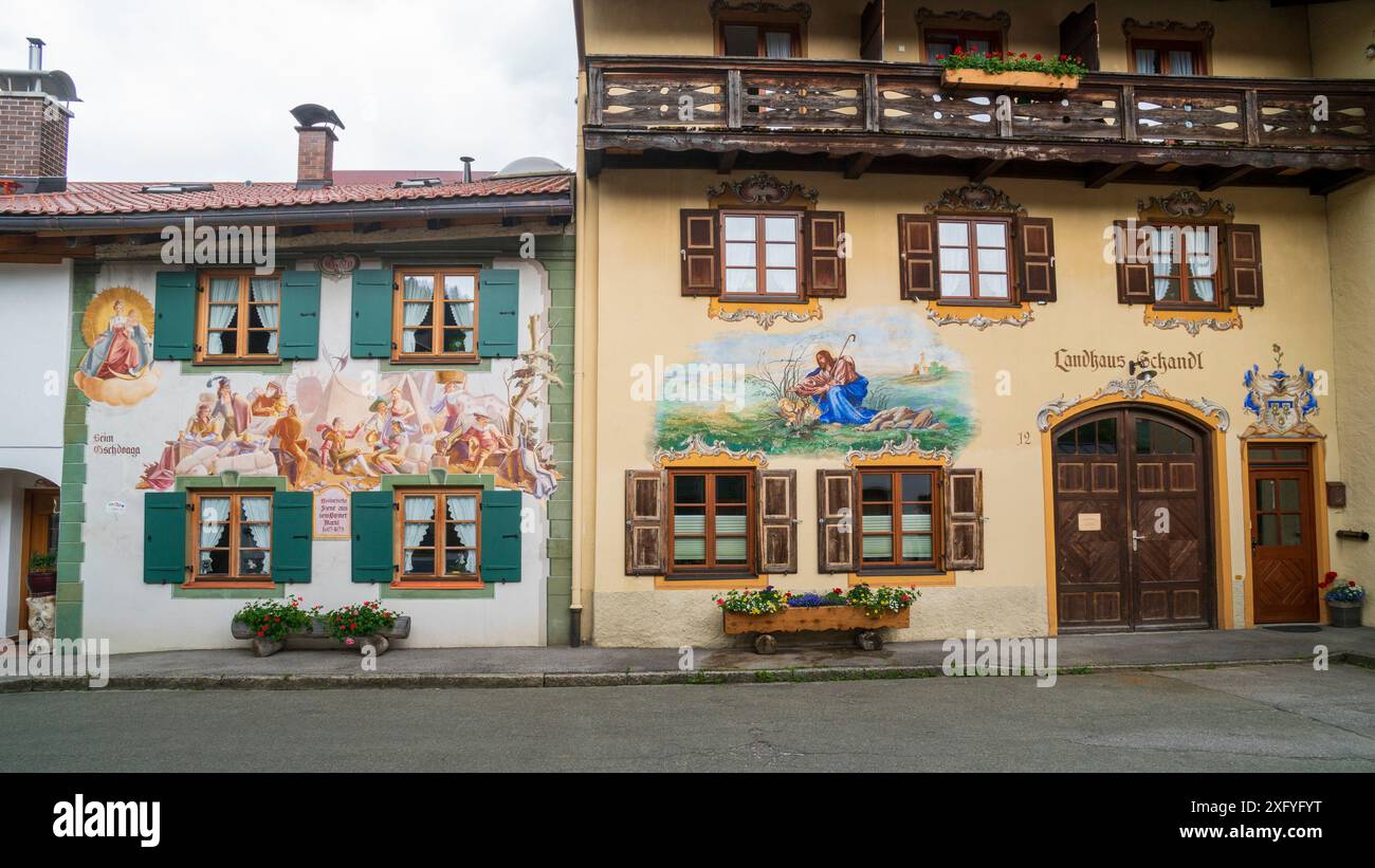 Germany, Bavaria, Mittenwald, in the historic old town many buildings ...
