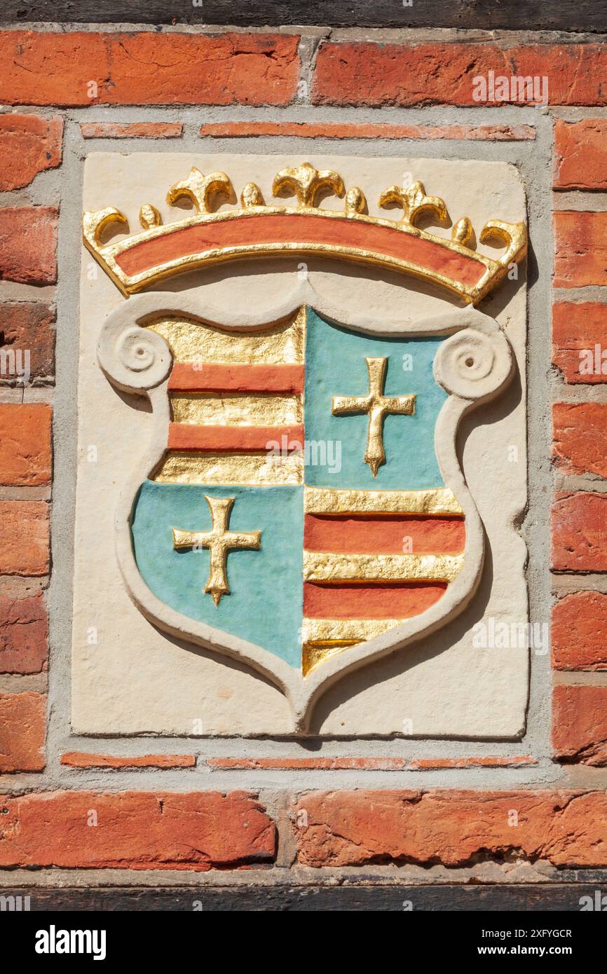 Coat of arms on a half-timbered house, Hude, Lower Saxony, Germany ...