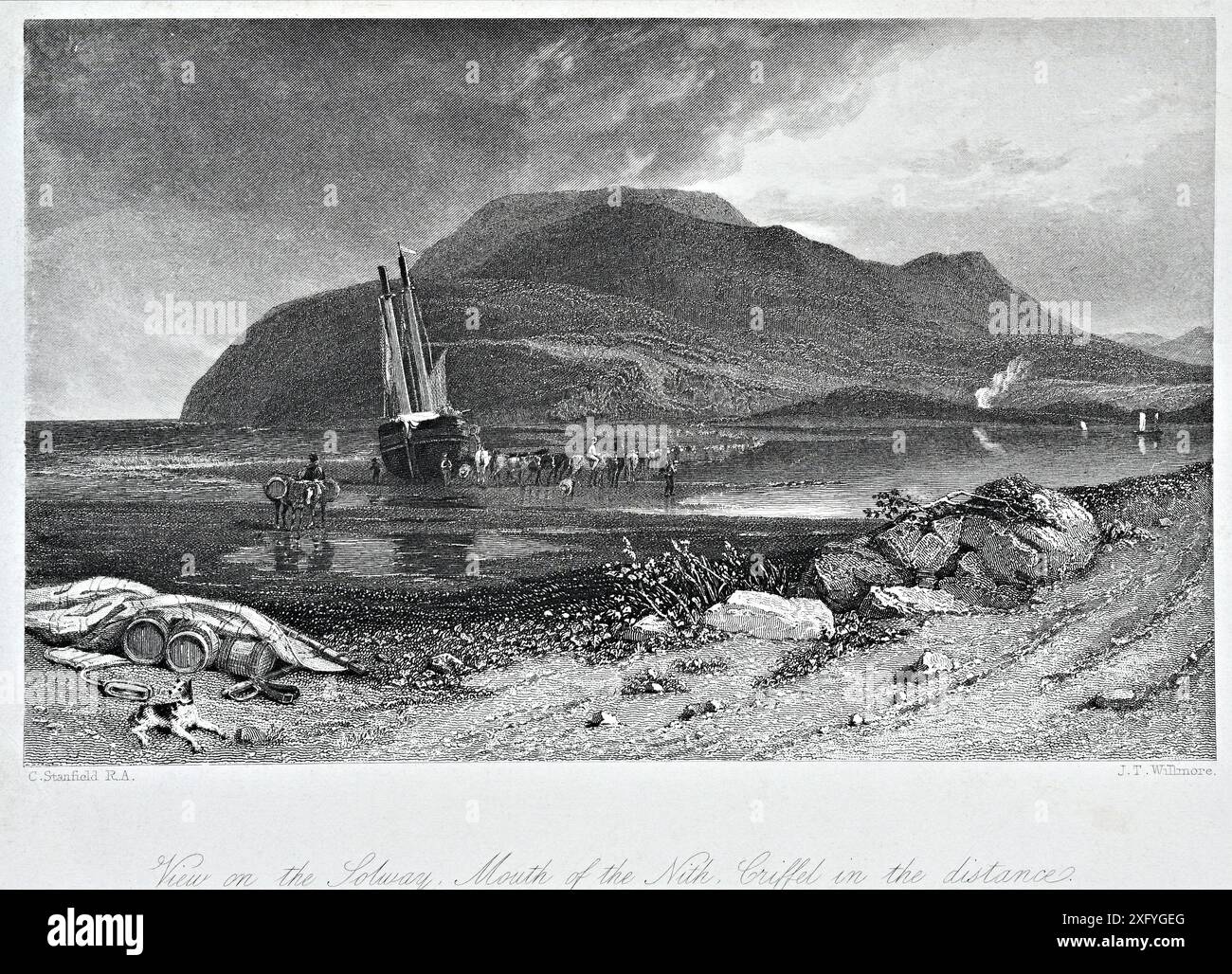 View of the Solway Firth, mouth of the River Nith, Criffel hill in the ...