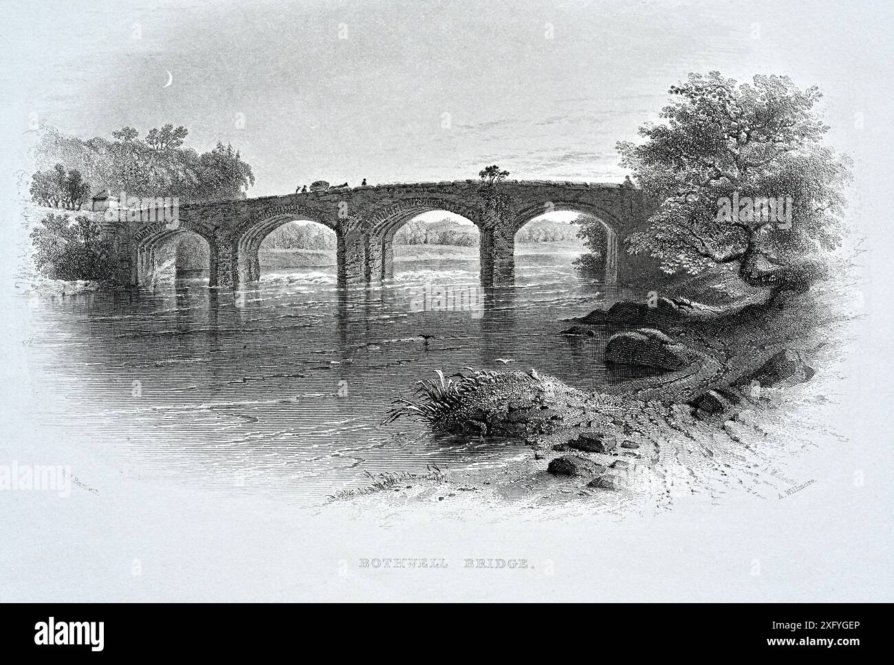 Bothwell Bridge, Bothwell, Scotland, vintage engraving from 1859 Stock ...