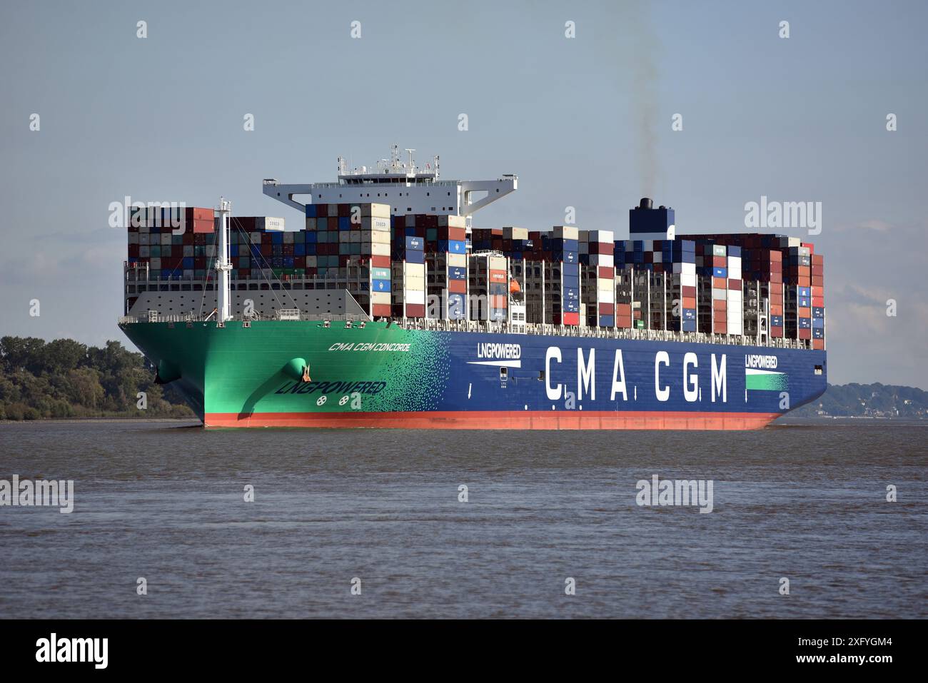 Cma cgm concorde departing hamburg for the north sea hi-res stock ...